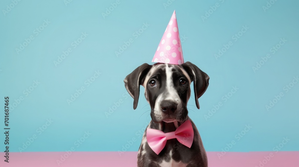 imaginative animal idea. Great Dane puppy wearing a party attire with a ...