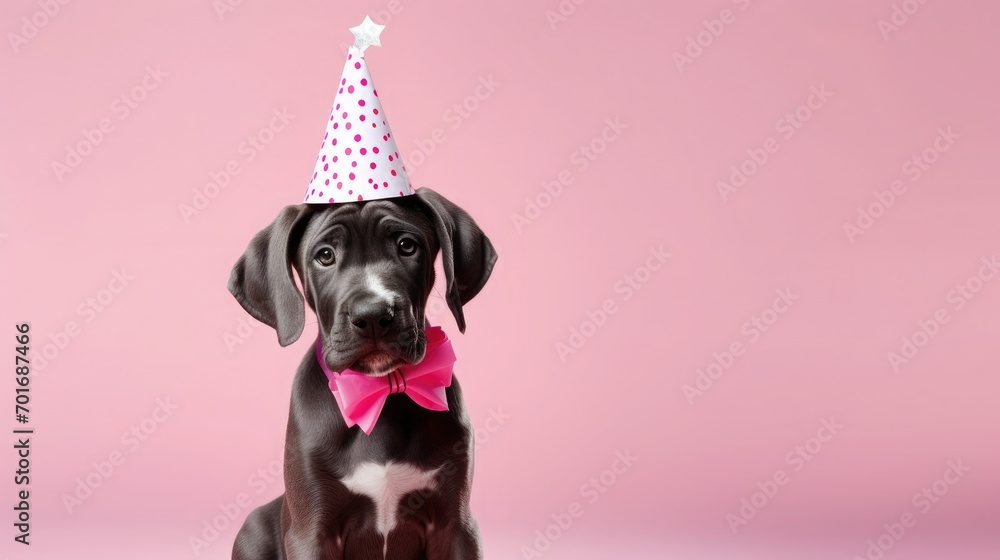 imaginative animal idea. Great Dane puppy wearing a party attire with a ...