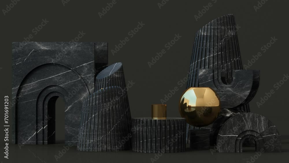 3d render animated background of geometric shapes that slowly move and ...