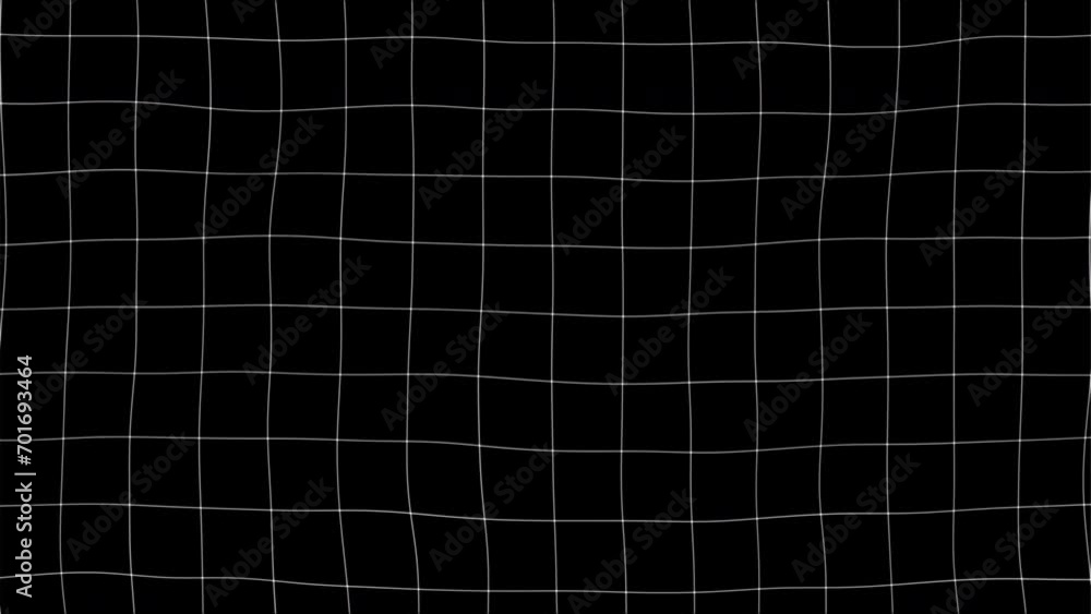 Black background with animated waving white wireframe grid line fit for alpha channel or overlay ...