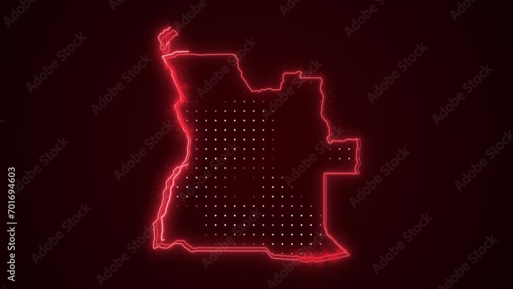 Neon Red Angola Map Borders Outline Loop Background. Neon Red Colored ...