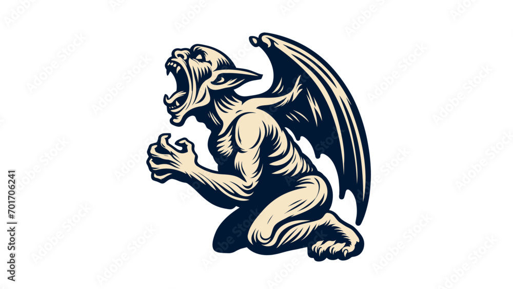 Medieval Gargoyle Drawing, Kneeling and Screaming Gargoyle Gothic ...