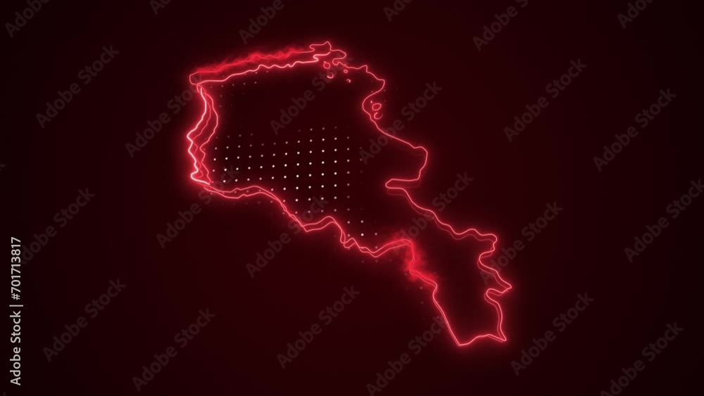 3D Moving Neon Red Armenia Map Borders Outline Loop Background. Neon ...