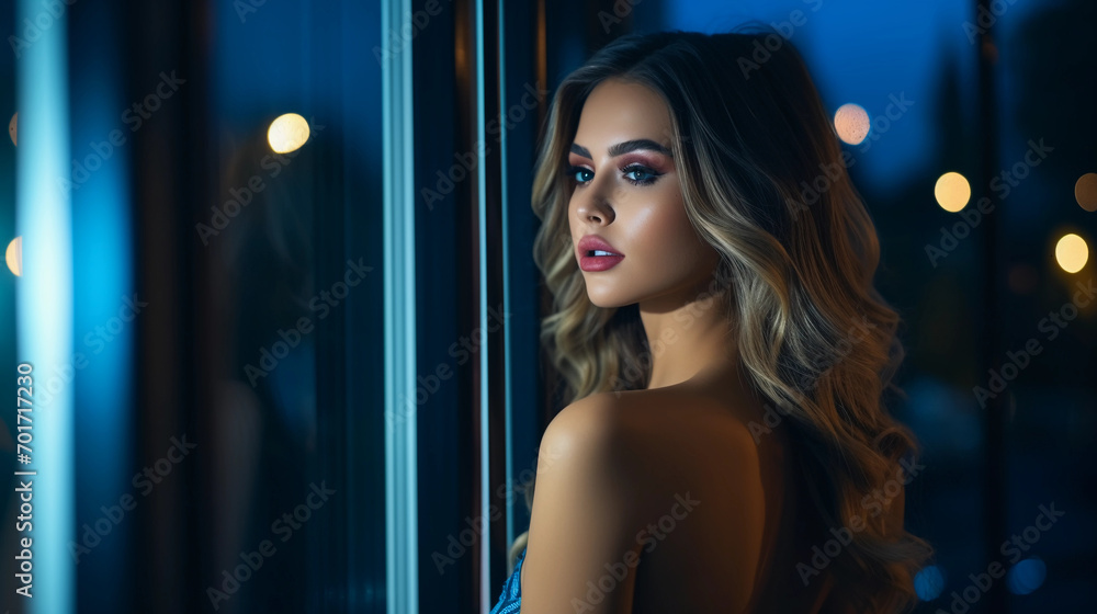 Beauty Fashion Glamour Girl posing in the party night. young woman ...
