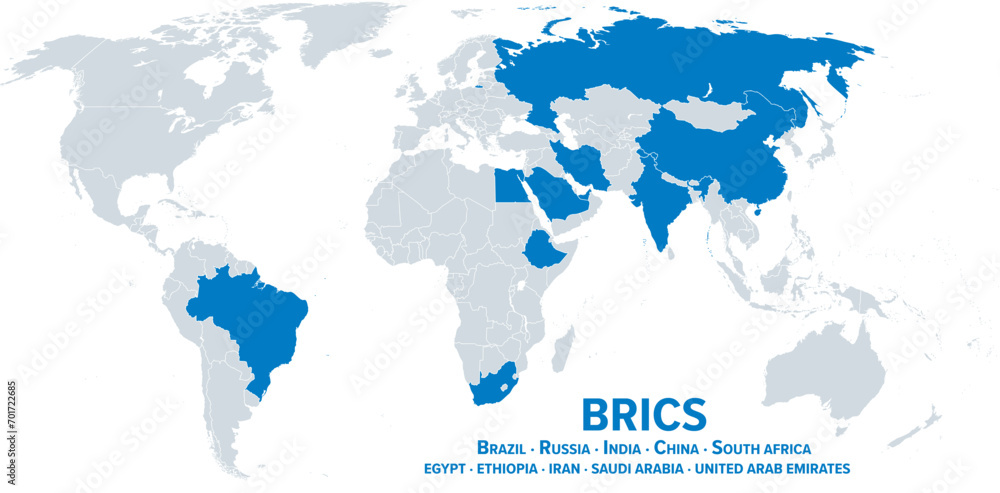 Vetor de BRICS, with new member states as of 2024, political map. BRICS ...