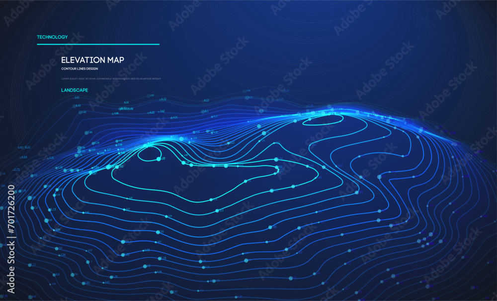 Topographic map blue technology background. Big data elevation map with ...