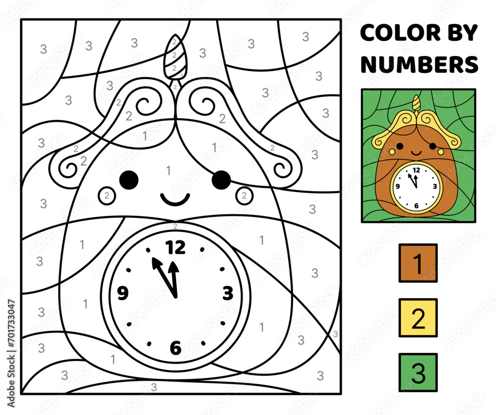 Clock. Retro watch. Color by number. Squishmallow. Coloring page. Game ...