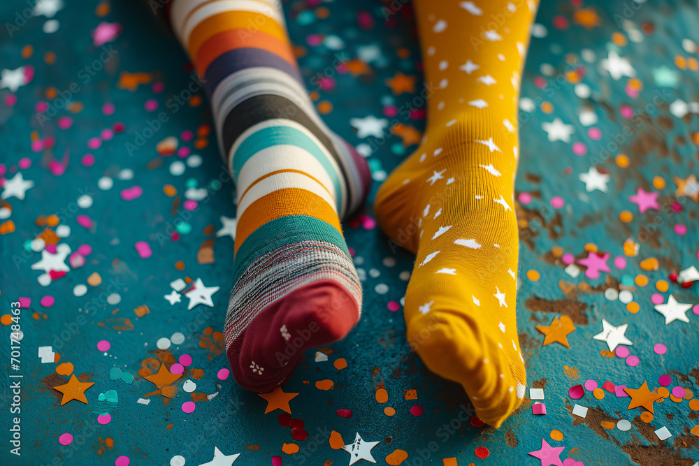 Legs with with mismatched socks. Unmatched Socks Day, anti-bullying ...