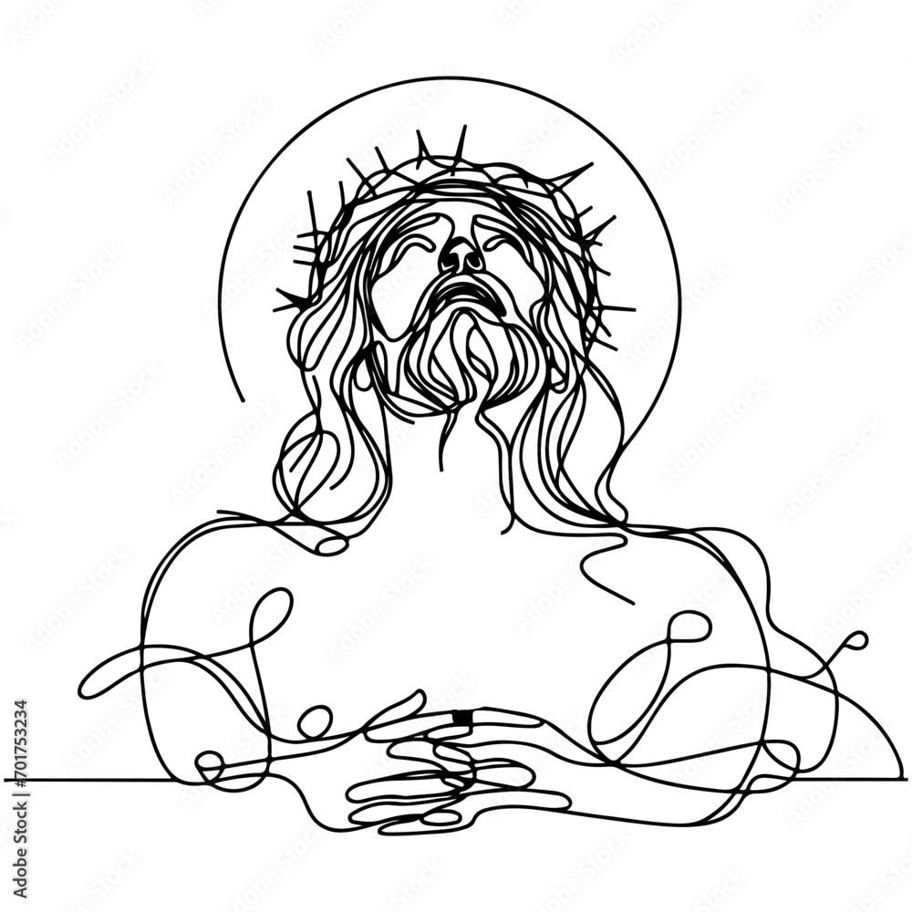 One continuous single drawn line art doodle spirituality cross ...