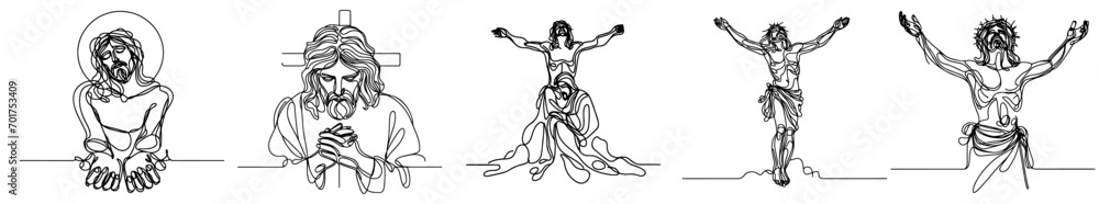 continuous line of Jesus christ.one line drawing of the Lord jesus being overtaken. line art of ...