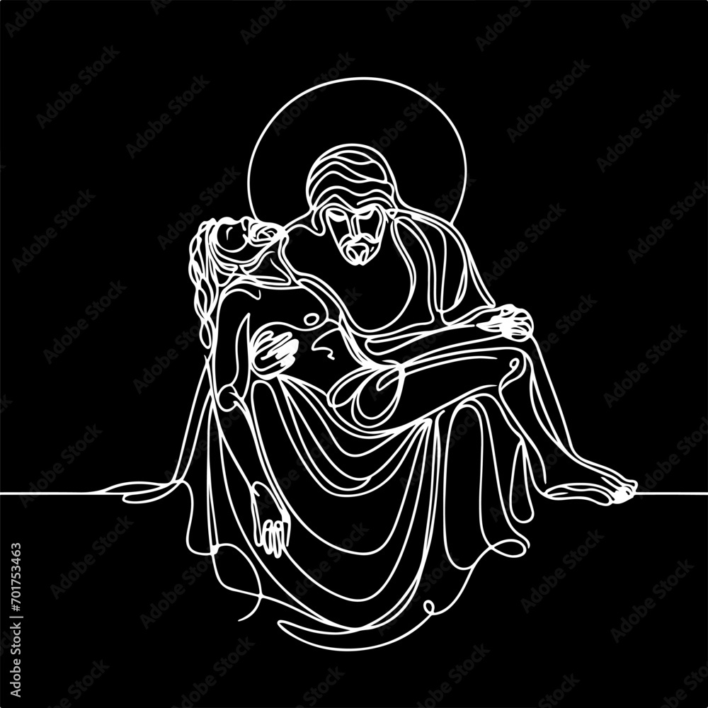 Vecteur Stock continuous line of Jesus christ.one line drawing of the Lord jesus being overtaken ...