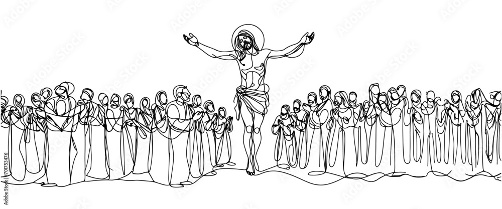continuous line of Jesus christ.one line drawing of the Lord jesus being overtaken. line art of ...