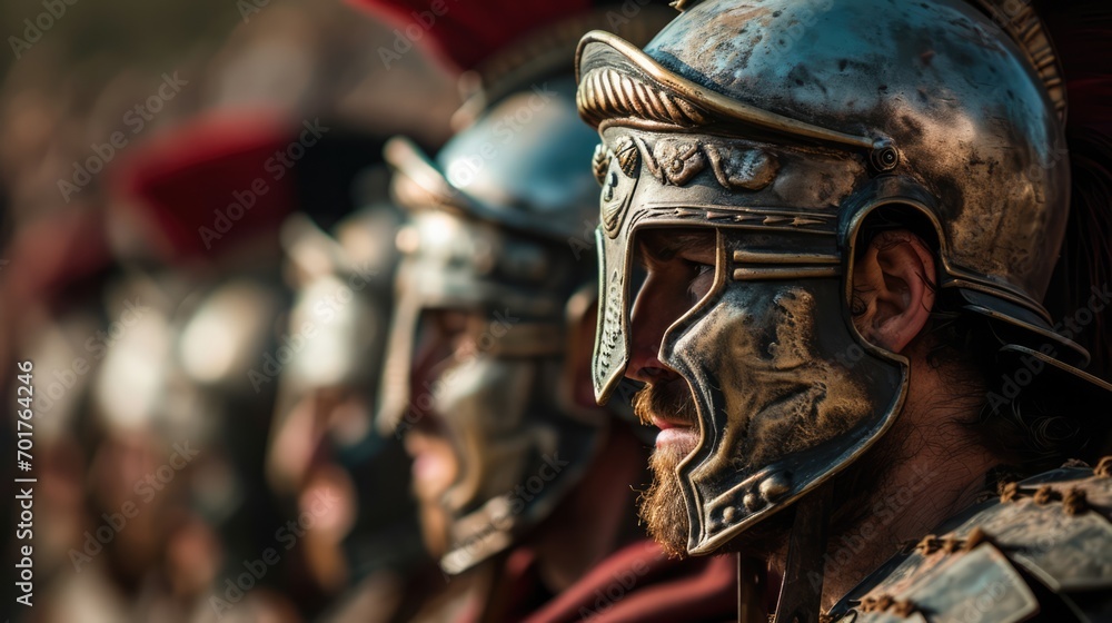 Photorealistic portrait of roman soldiers in armor. Biblical character ...