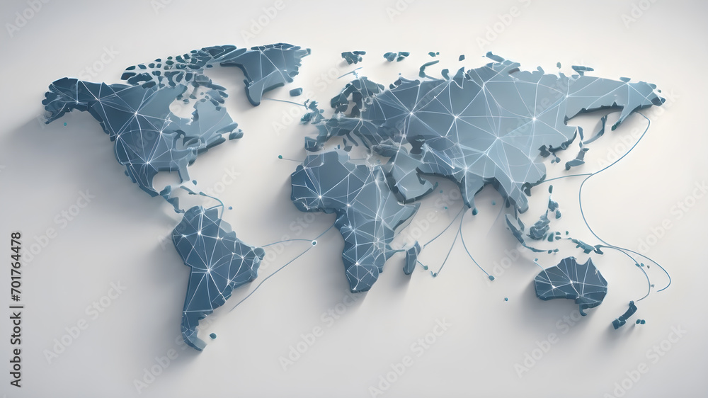 Polygonal mesh network map of world of lines and points, dots and ...