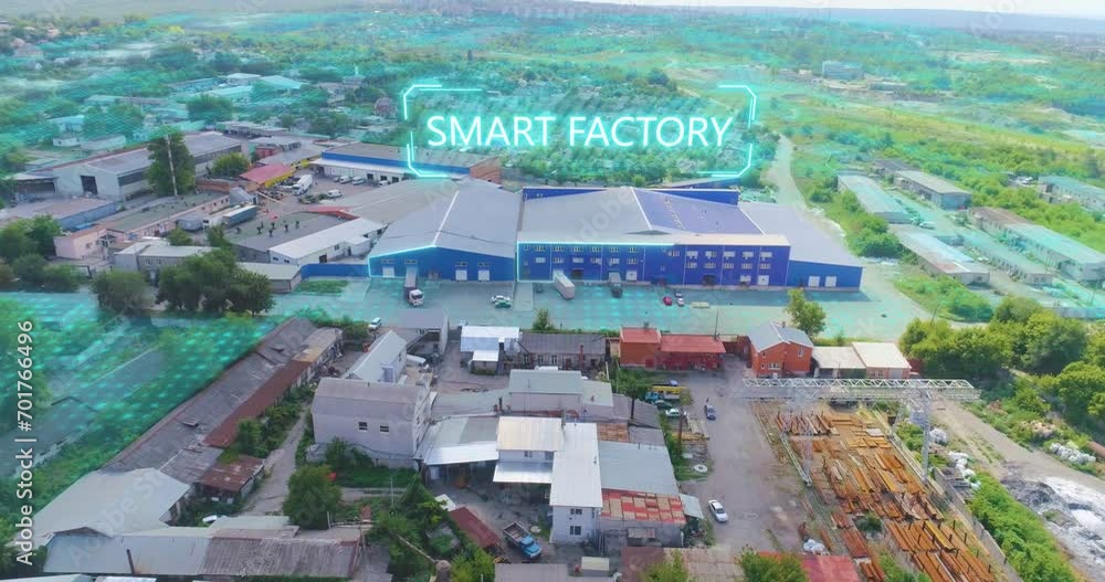 Visualization of a smart factory. Smart factory top view. Smart factory ...