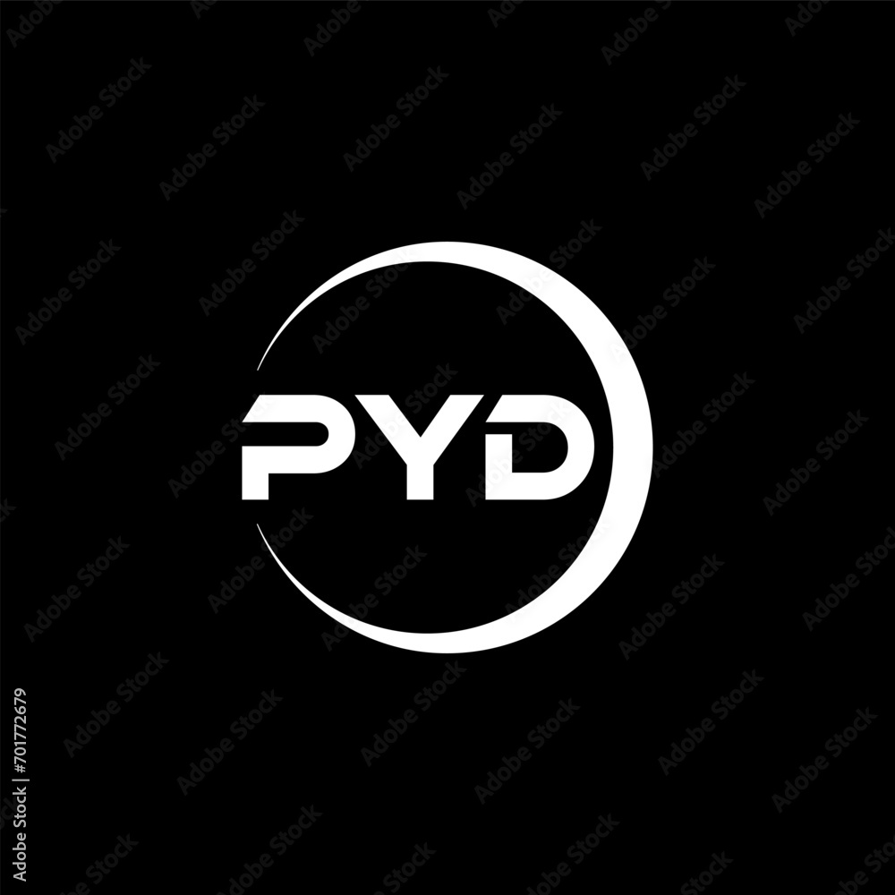 PYD letter logo design with black background in illustrator, cube logo ...