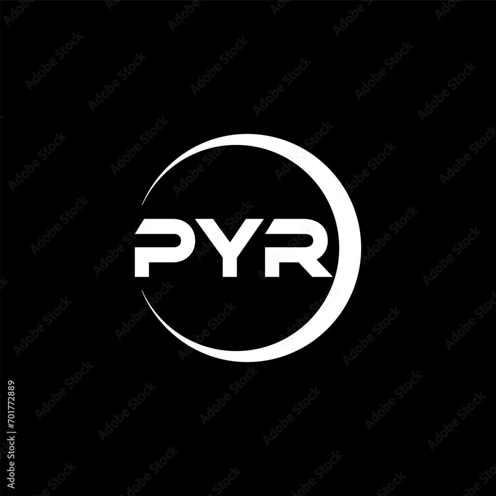 PYR letter logo design with black background in illustrator, cube logo ...
