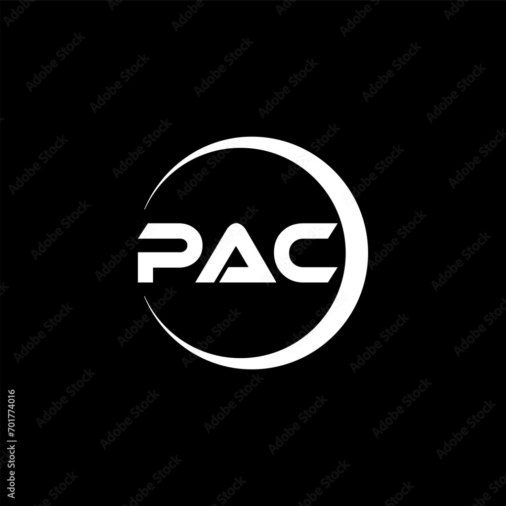 PAC letter logo design with black background in illustrator, cube logo ...