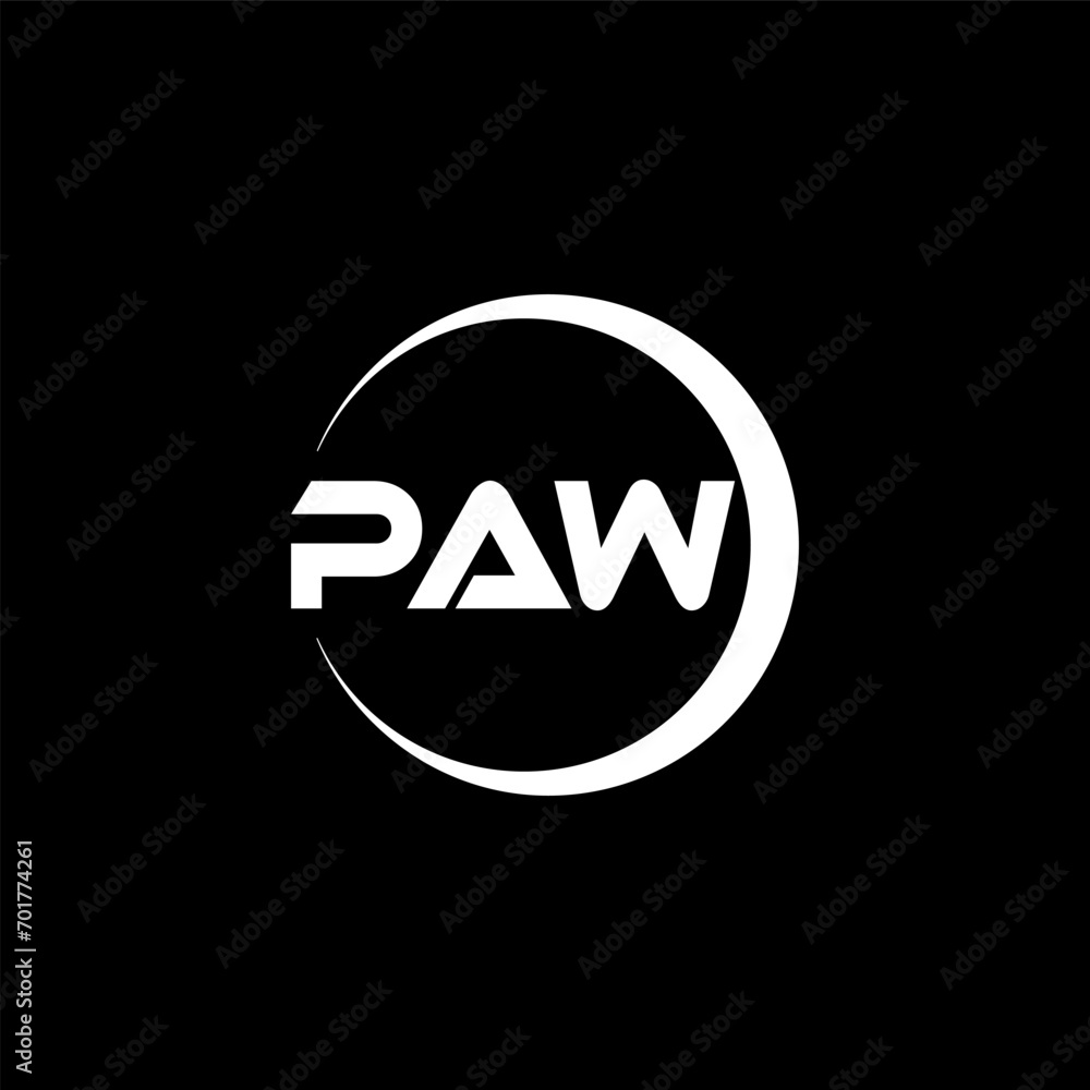 PAW letter logo design with black background in illustrator, cube logo ...