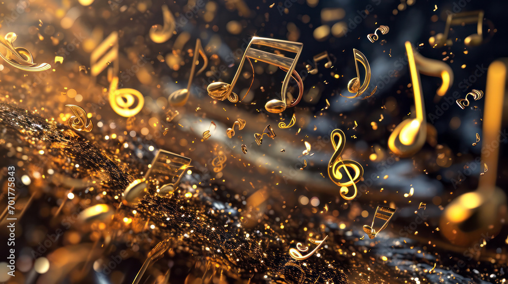 music notes in gold background Stock Illustration | Adobe Stock