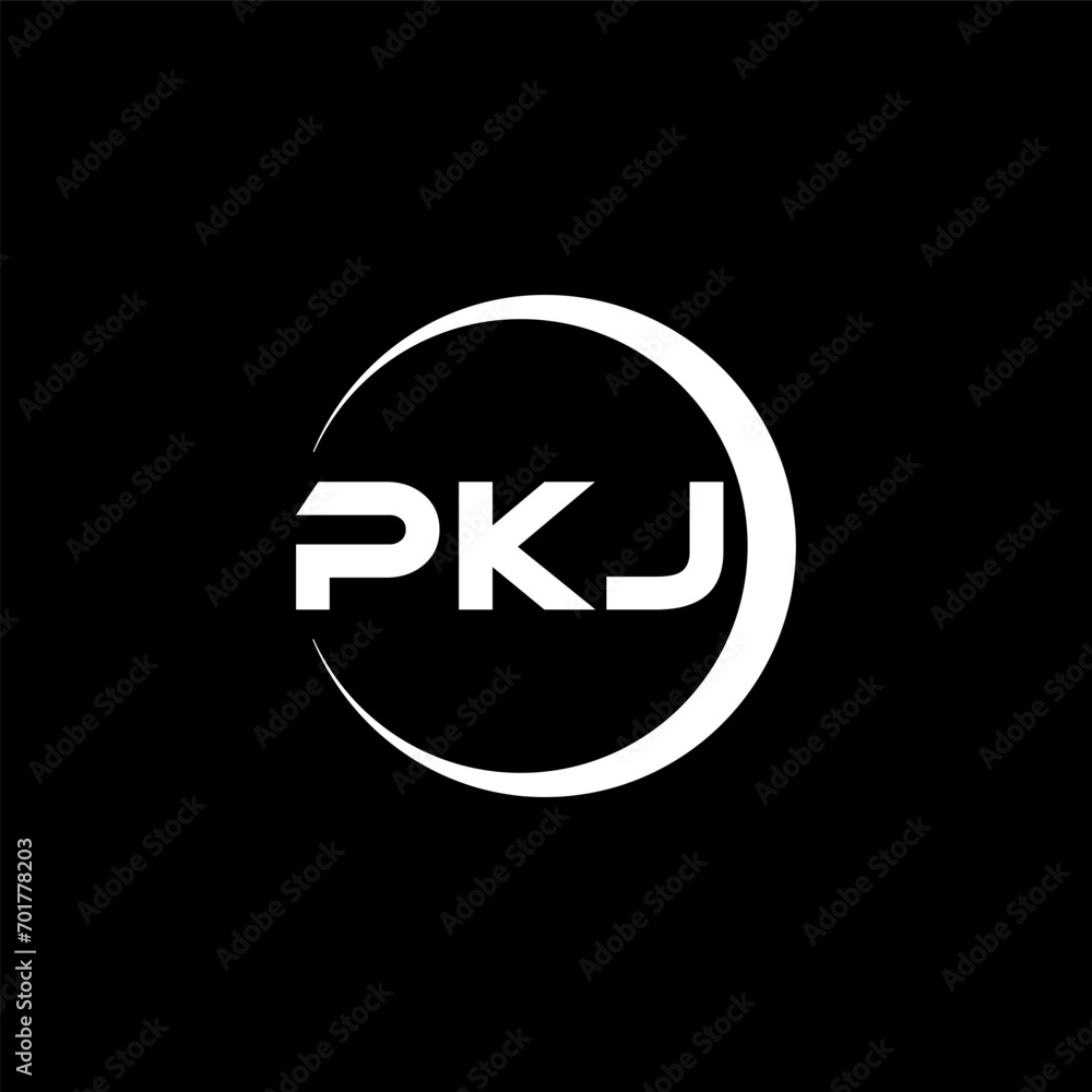 PKJ letter logo design with black background in illustrator, cube logo ...
