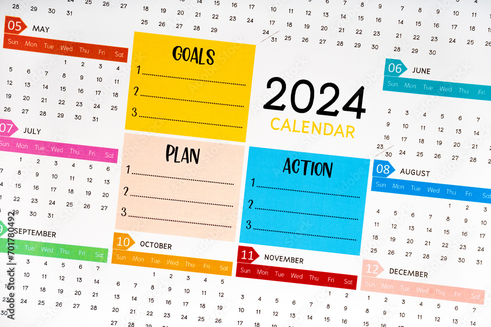 2024 Calendar with GOALS. Time for a Plan, Action and Mission Concepts ...