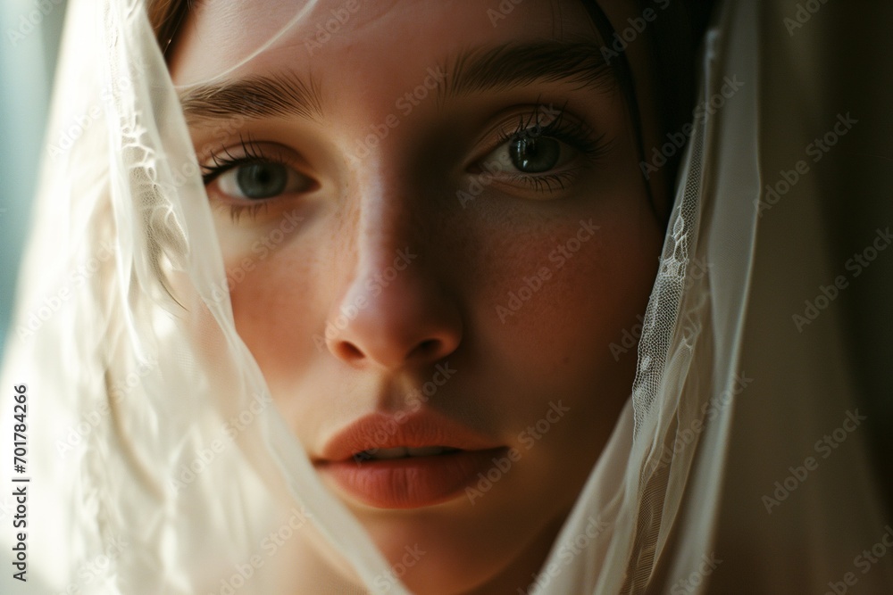Elegant Close-Up Portrait of a Woman with a Veil, Showcasing Her ...