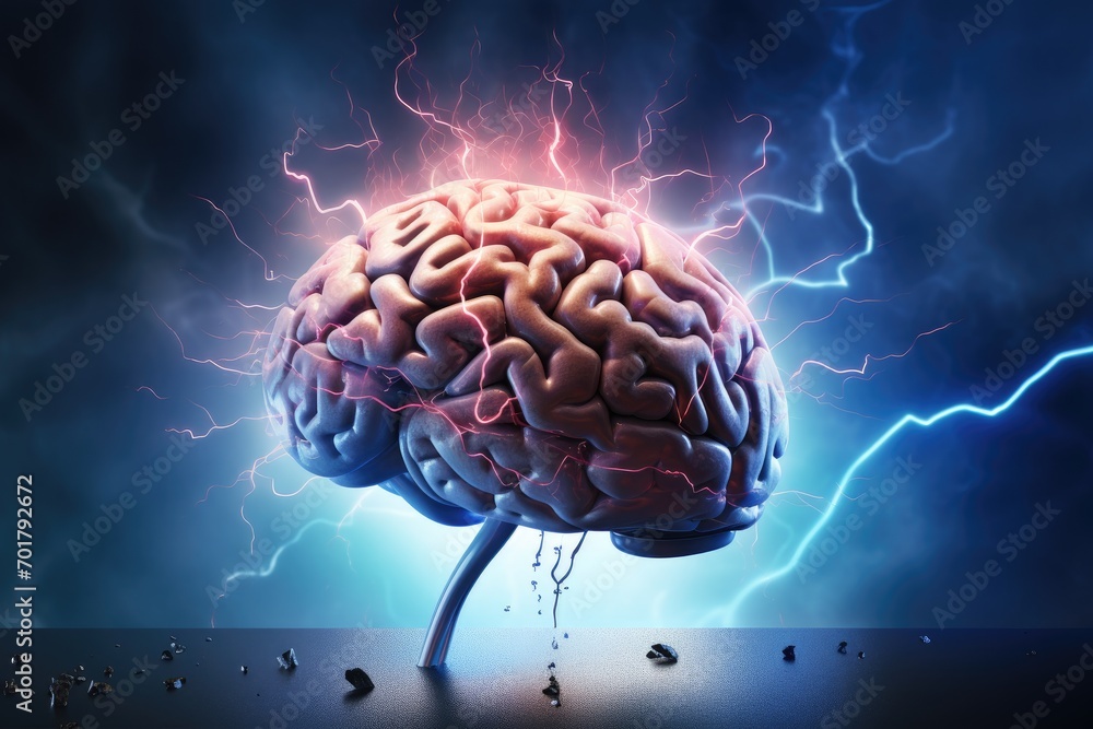 Human brain with thunderbolt, 3d illustration, computer generated image ...