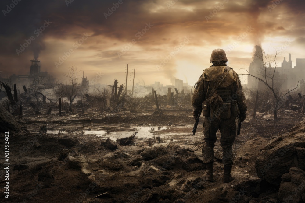 War Concept. Military silhouettes fighting scene on war fog sky ...