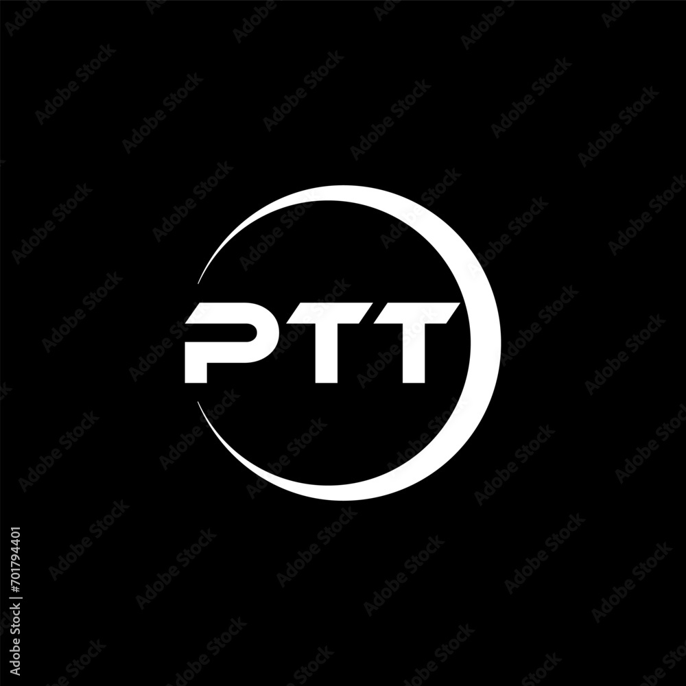 PTT letter logo design with black background in illustrator, cube logo ...