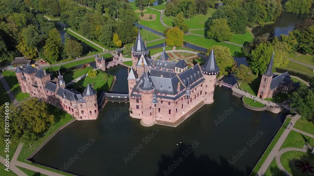 Top view of the largest castle in the Netherlands, De Haar. A beautiful ...