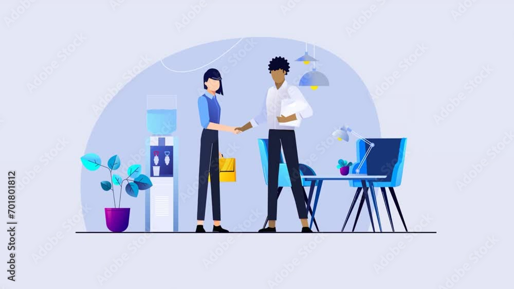 2d Animated Business Woman And Man Employees Shaking Hands Holding ...