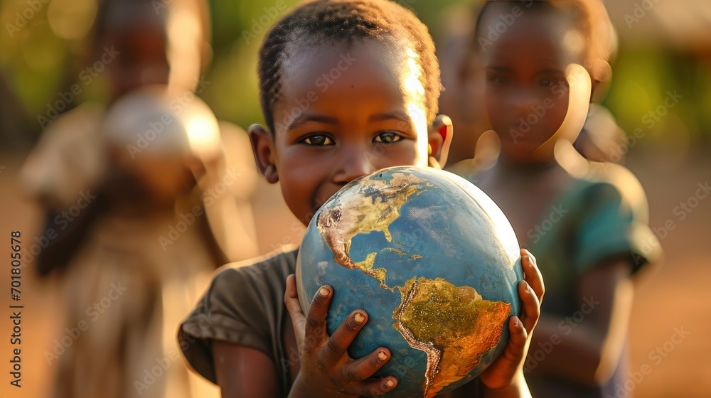 International day of peace concept. African Children holding earth ...