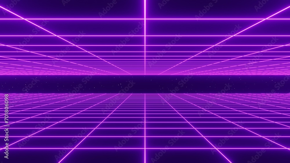 3d abstract simple two sides retro way in purple disco colors. Neon 80s ...