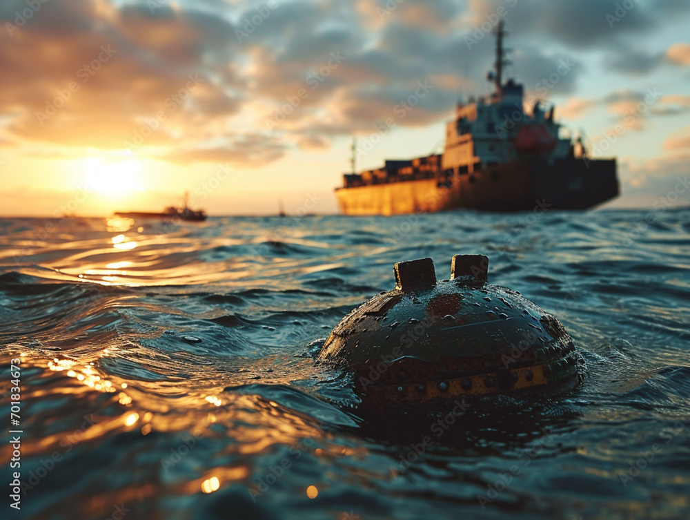 Danger to shipping and shipping routes of cargo ships and warships due ...