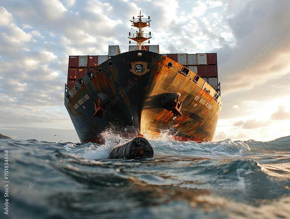 Danger to shipping and shipping routes of cargo ships and warships due ...