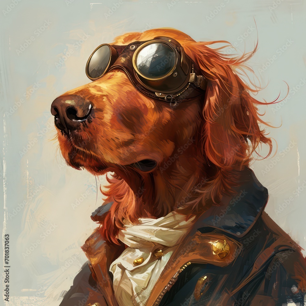 steampunk-style avatar featuring a Gondel Retriever as a pilot, or ...