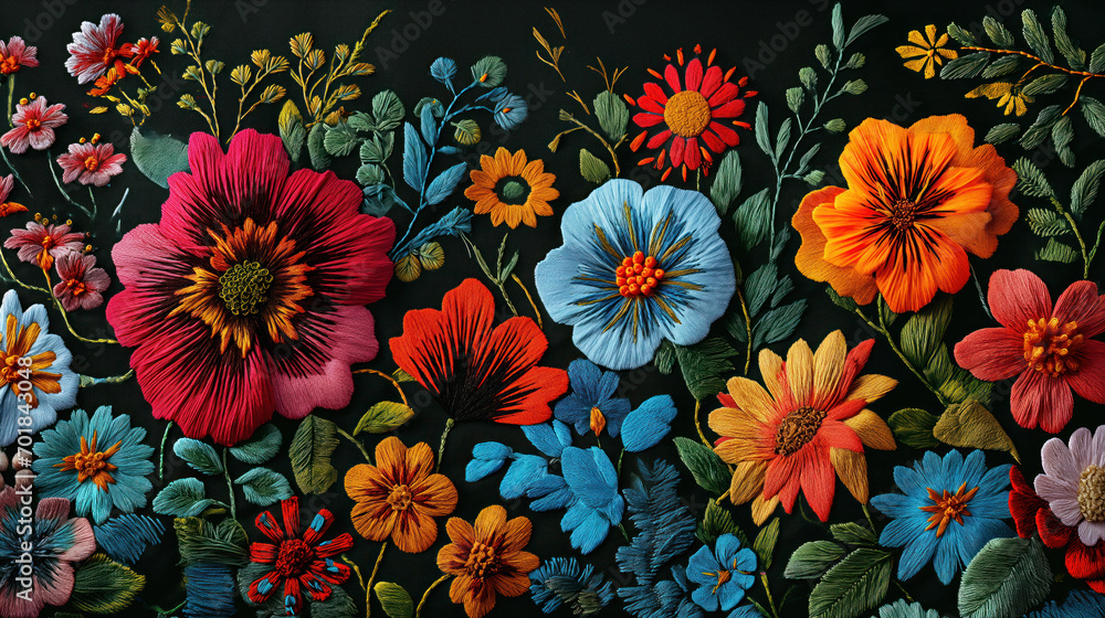 Mexican traditional embroidery pattern with neon color palette and ...