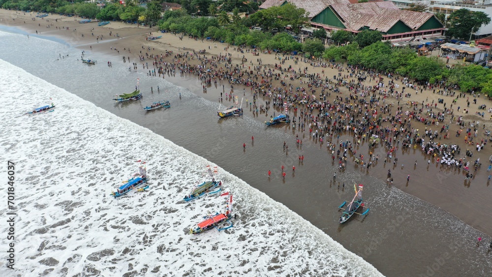 Pangandaran Beach, West Java, Indonesia. A stunning scene where a group ...