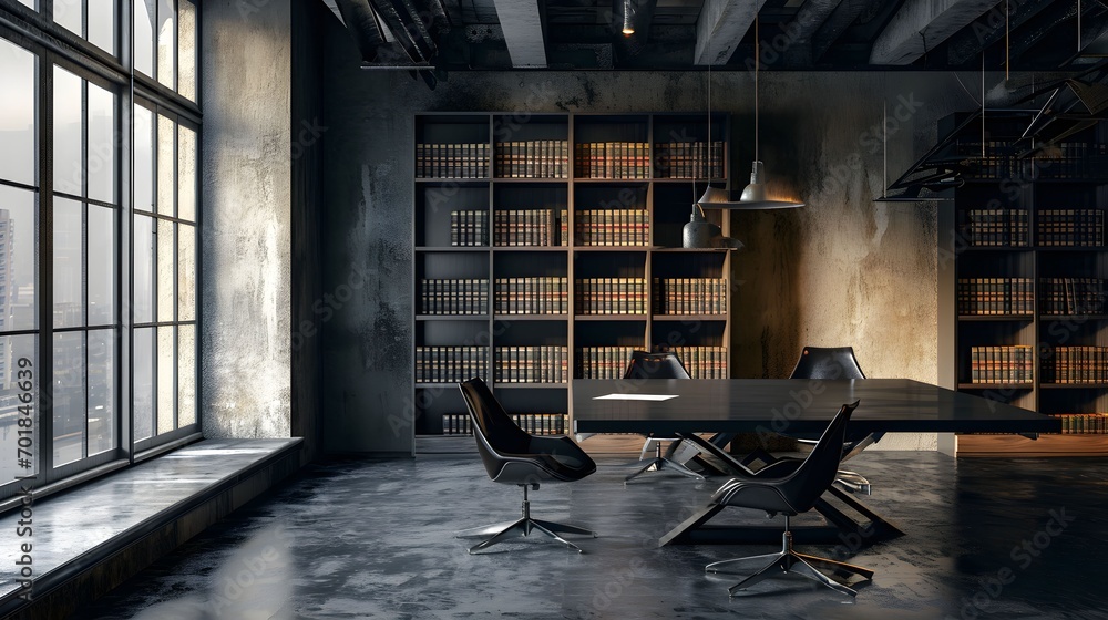 Empty old conference room with bookshelf Stock Photo | Adobe Stock