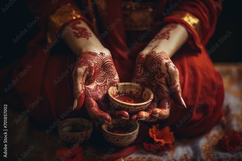 Beautiful image of hands decorated with henna mehndi in common ...