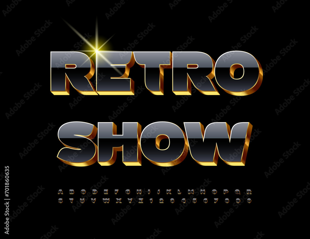 Vector elite banner Retro Show. Magic Black and Gold Font. Premium ...