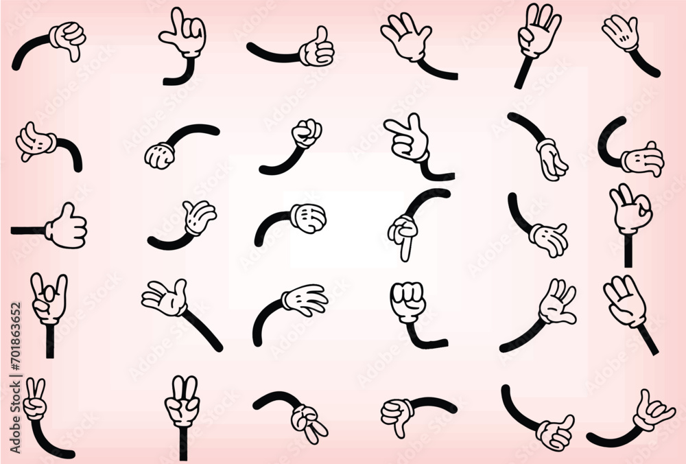 Cartoon hand arms. Cute cartoon mascots hand and arm positions, vector ...