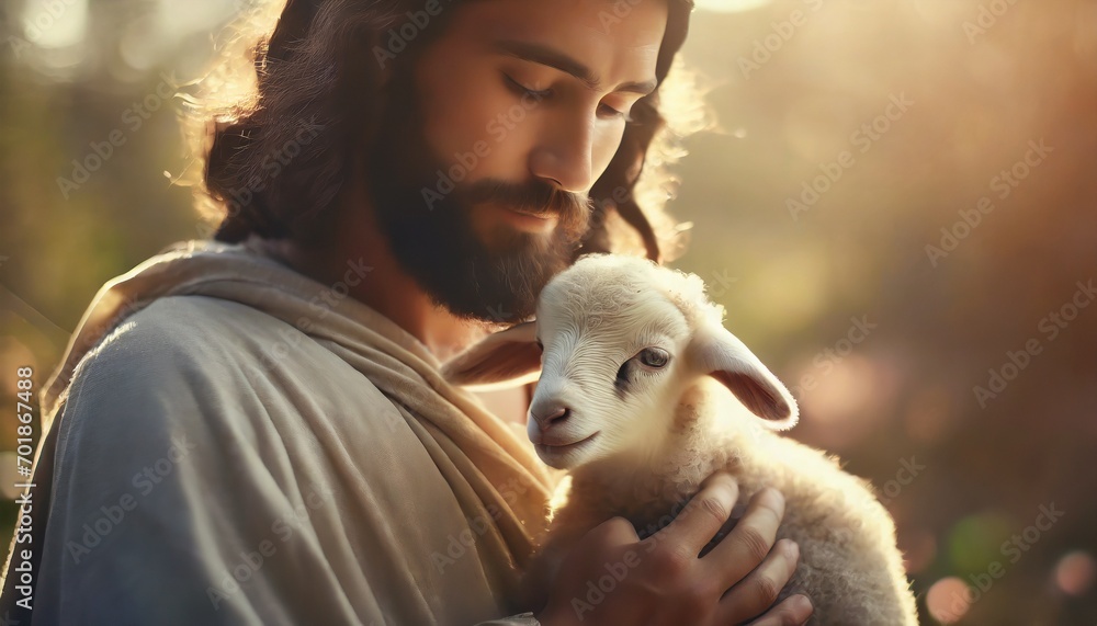 Depiction of Jesus Christ as Shepherd - Jesus Christ holding a Lamb ...