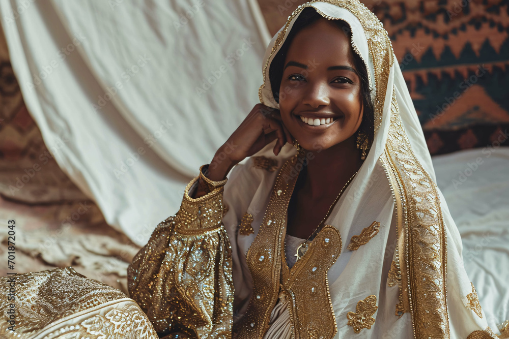 Moroccan woman in yellow dress, Moroccan Woman in Traditional Kaftan ...
