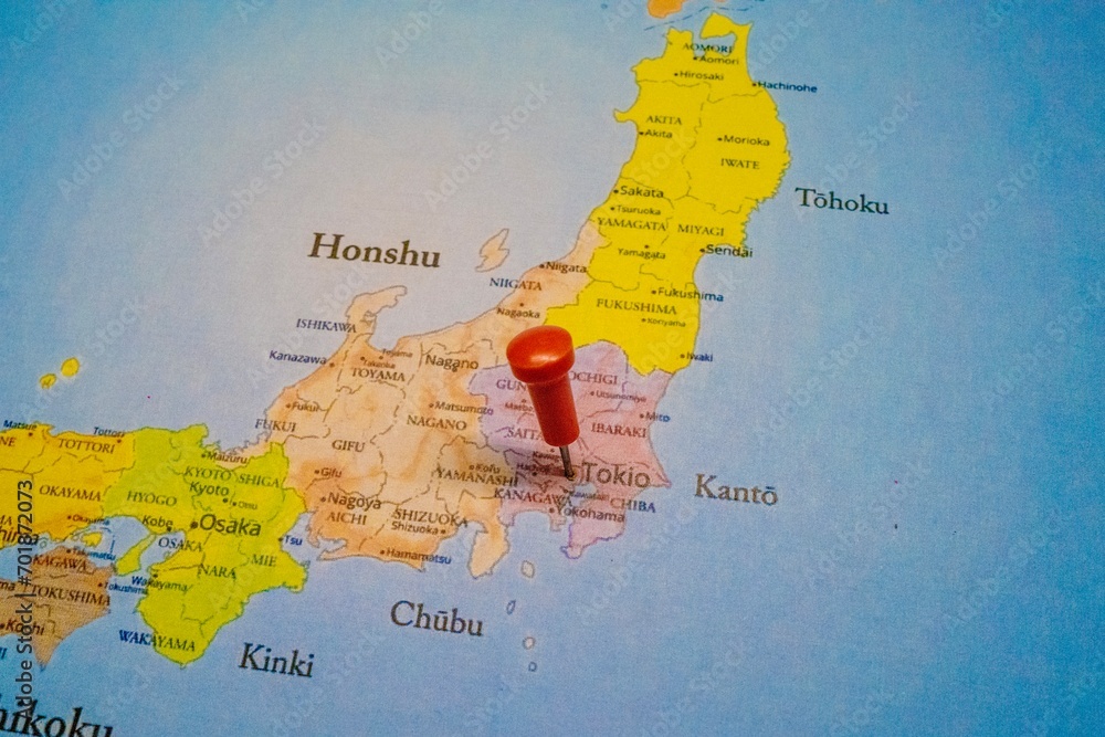 Landkarte von Japan mit roten Pin auf Tokio Stock Photo | Adobe Stock