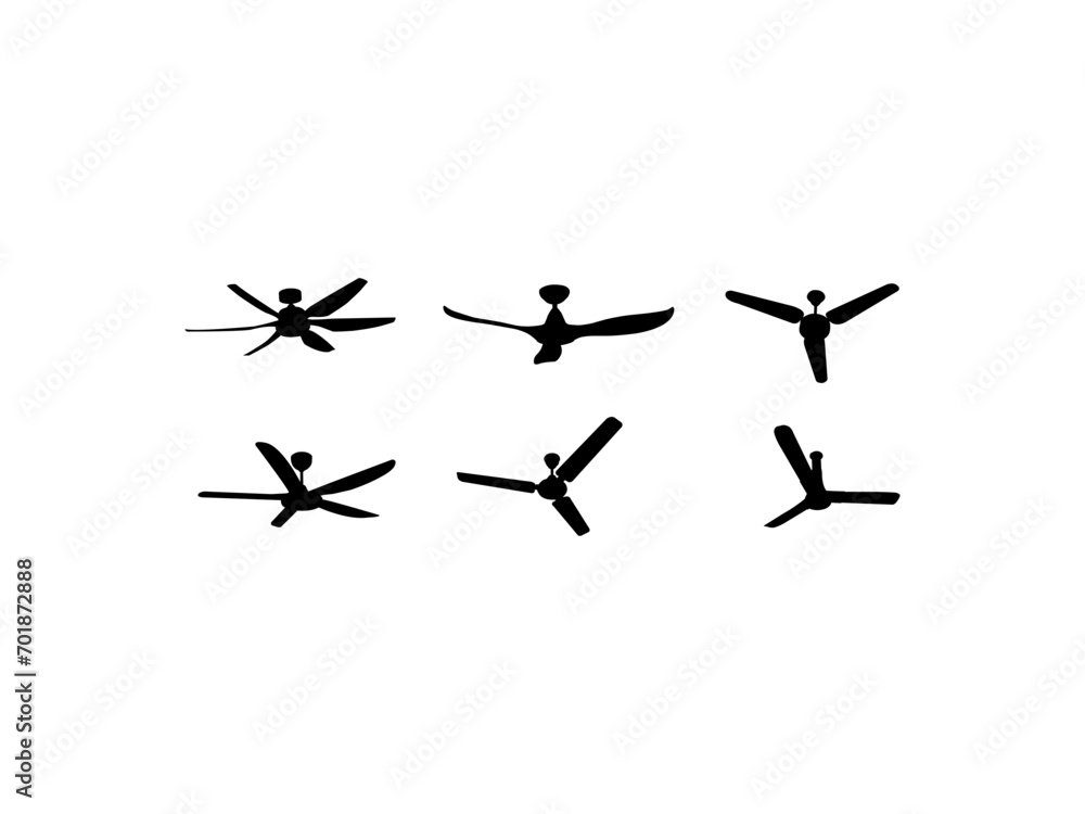 Ceiling fan silhouette. Set of beautiful fan silhouette vector. Ceiling ... Ceiling fan silhouette. Set of beautiful fan silhouette vector. Ceiling ...