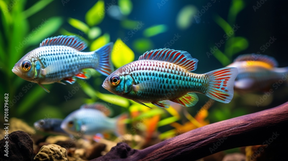 A Rainbowfish (Melanotaeniidae) family in their natural habitat, with ...