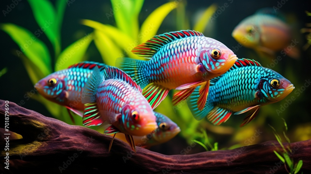 A Rainbowfish (Melanotaeniidae) family in their natural habitat, with ...