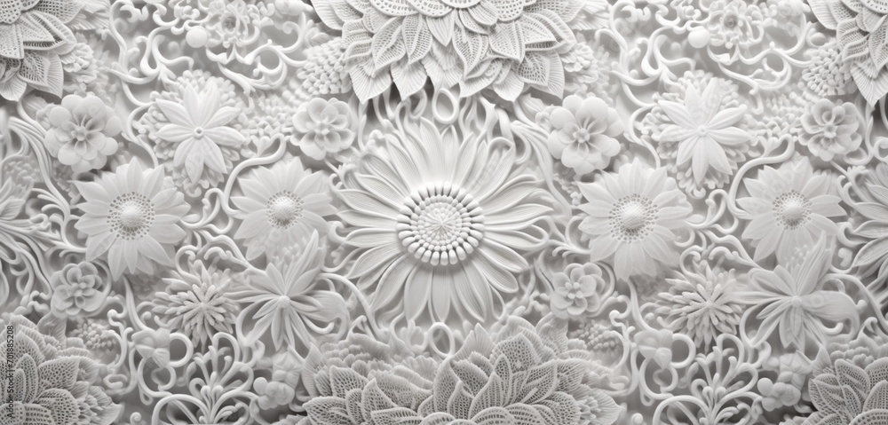 Delicate lace-like pattern in soft white on a 3D wall texture Stock ...